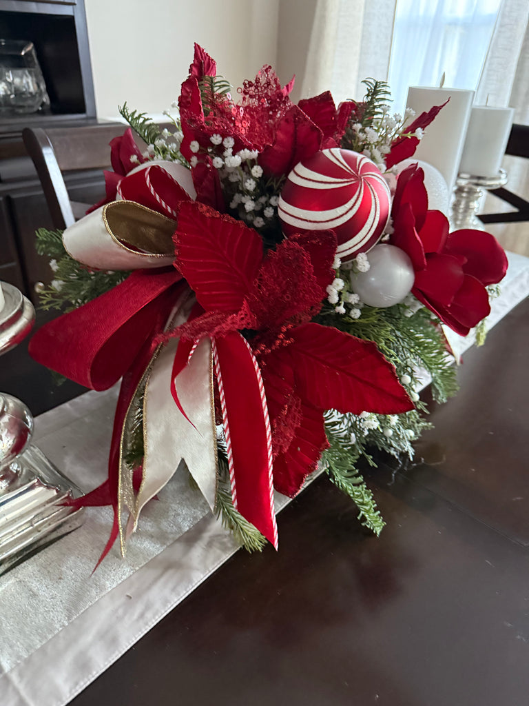 Peppermint Winter Centerpiece, Floral Arrangement – Enchanted Vines