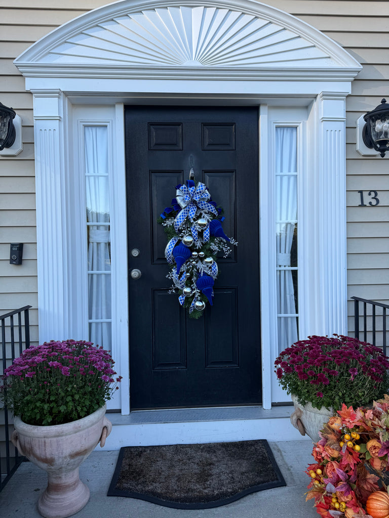 Blue & Silver Swag for Hanukah, Winter, Christmas Swag – Enchanted Vines