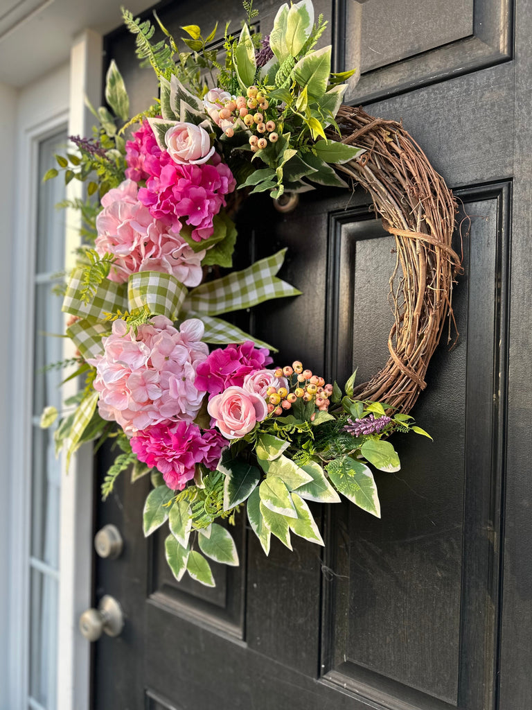 Vibrant Pink Hydrangea Wreath for Spring – Enchanted Vines
